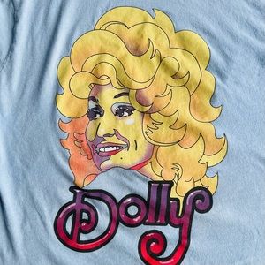 Tops | Dolly Parton Caricature Portrait Print Pastel Blue Graphic Crew ...